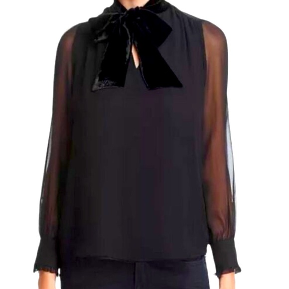 kate spade | Tops | Kate Spade Elegant Black Sheer Velvet Bow Blouse ...